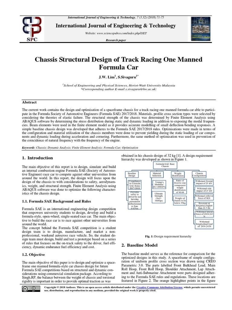 Chassis Structural Design of Track Racing One Manned Formula Car | PDF ...