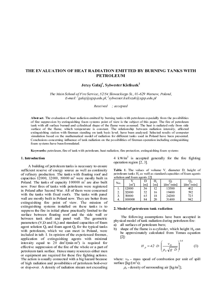 Galaj - Kieliszek The Evaluation of Heat Radiation Emitted by Burning ...