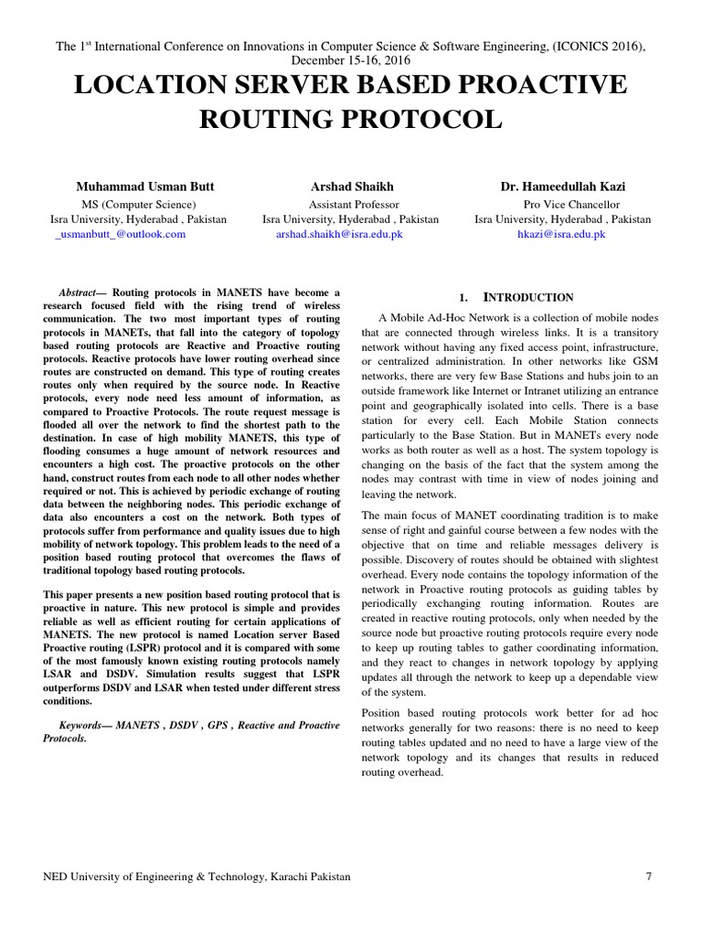 Location Server Based Proactive Routing Protocol: Muhammad Usman Butt Arshad Shaikh Dr ...
