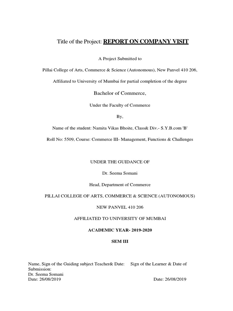 Company Visit Report for B.Com Project | PDF | Bachelor's Degree | Pedagogy