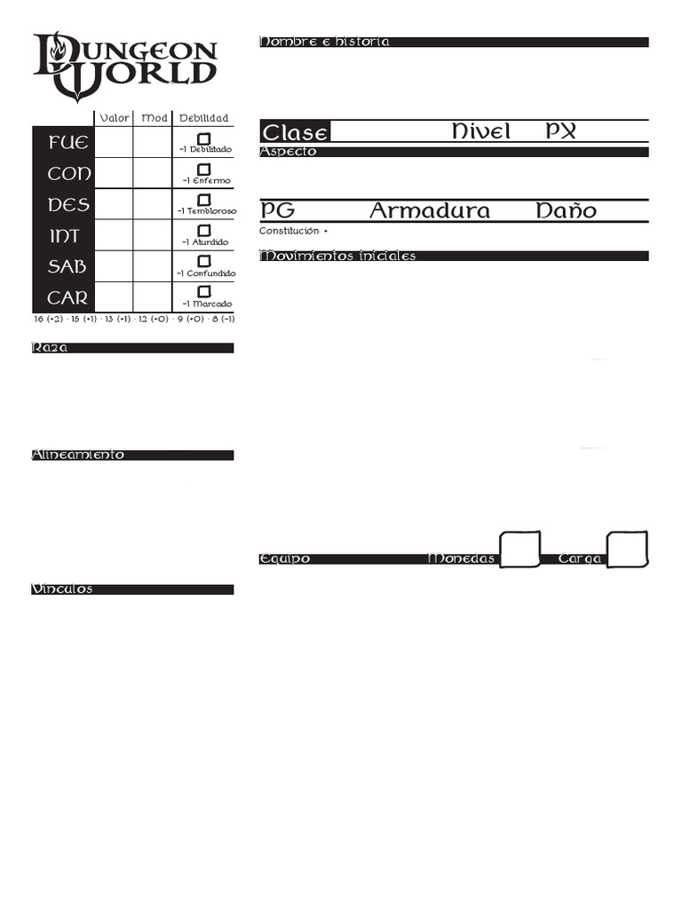 Dungeon World Hoja Personaje Limpia | PDF