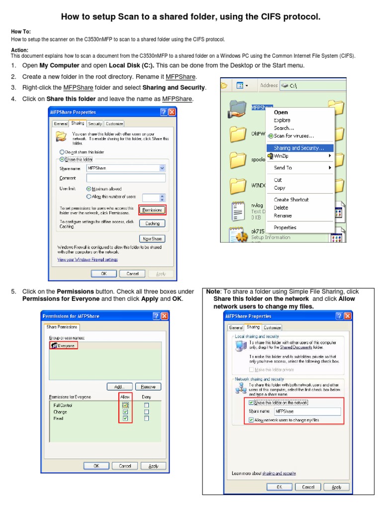 How To Setup Scan To A Shared Folder, Using The CIFS Protocol | PDF | Superuser | Microsoft Windows