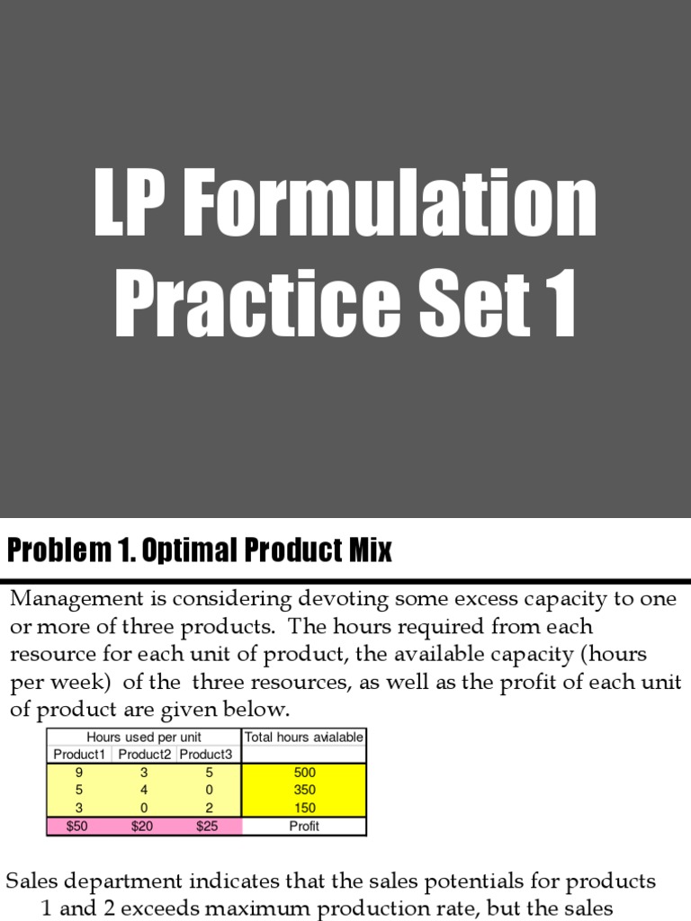 LP Formulation Practice Set 1 | PDF | Mathematical Analysis | Applied ...