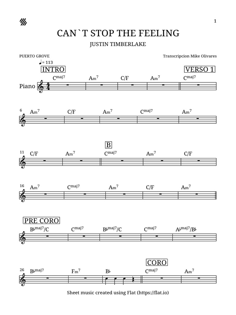 Can't Stop The Feeling - Justin Timberlake | PDF