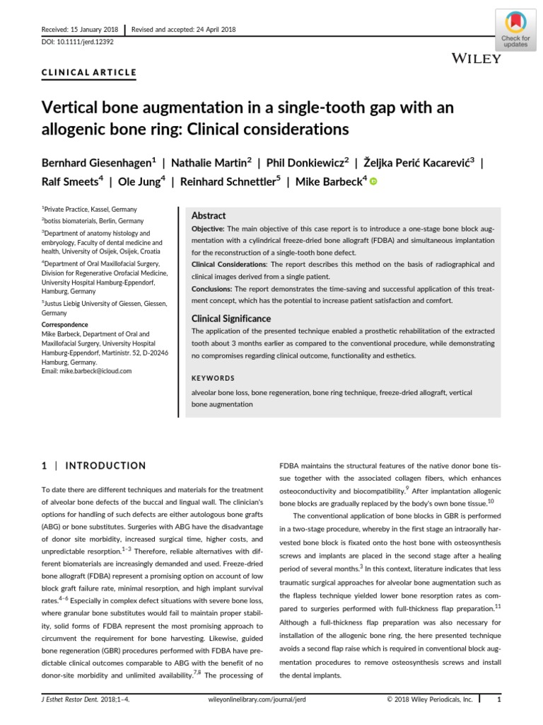 Vertical Bone Augmentation in A Single-Tooth Gap With An Allogenic Bone ...