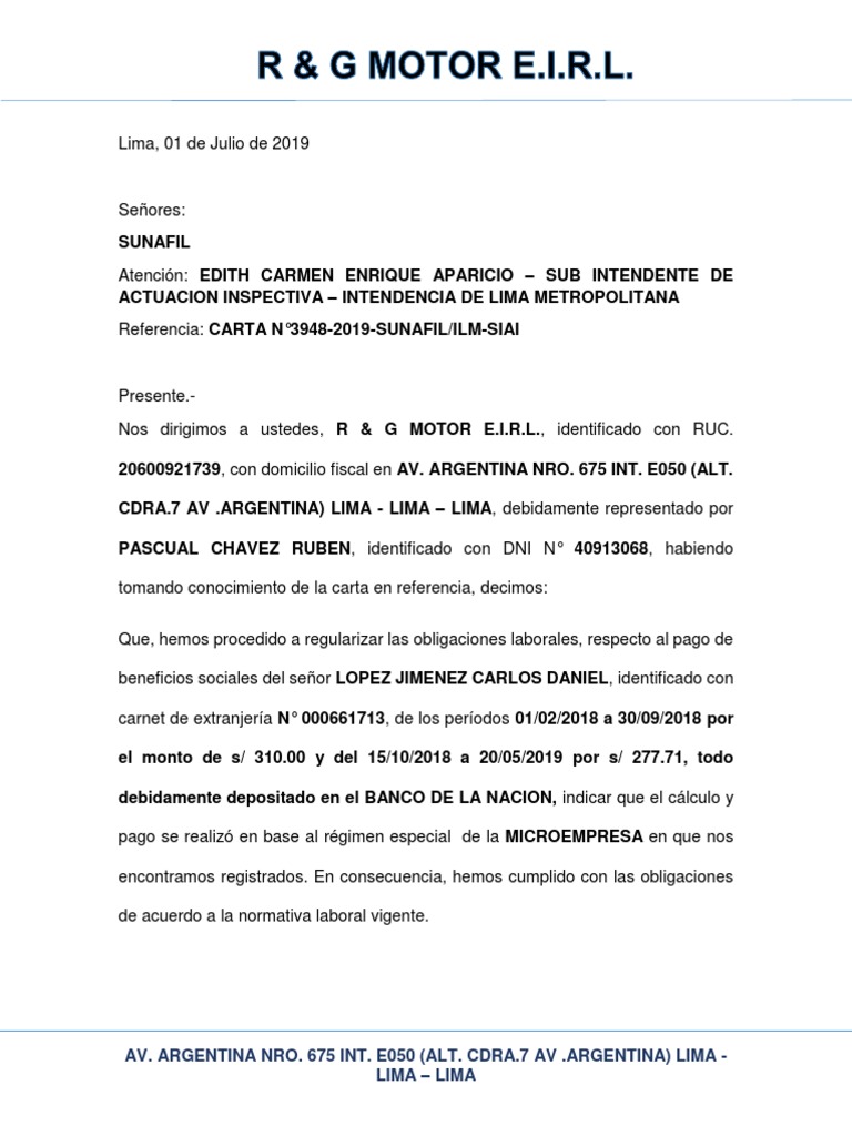 Carta Sunafil | PDF | Lima | Gobierno