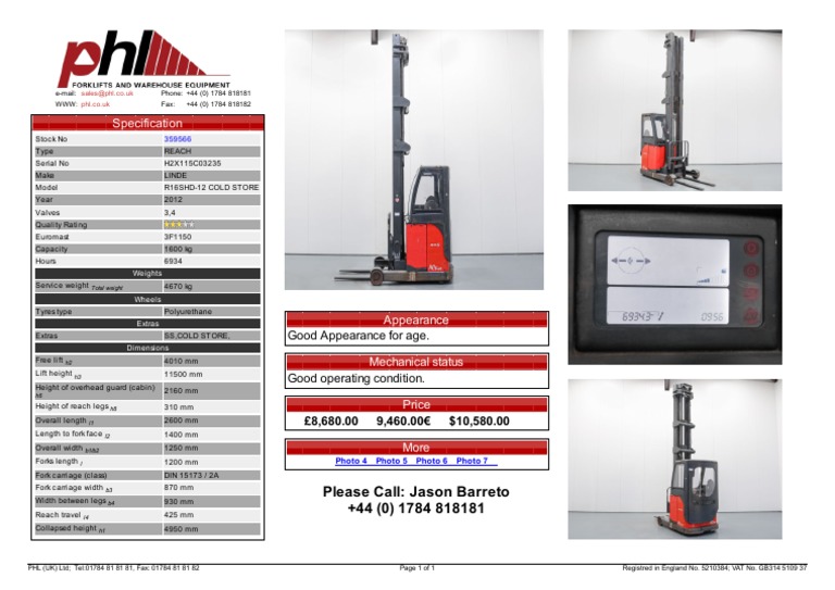 Linde R 16 | PDF | Manufactured Goods | Vehicles