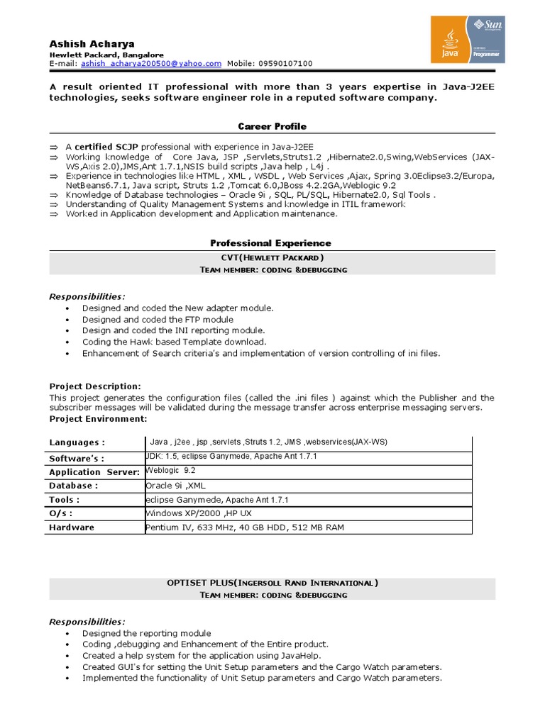 Ashish Resume | PDF | Java (Programming Language) | Applications & Software
