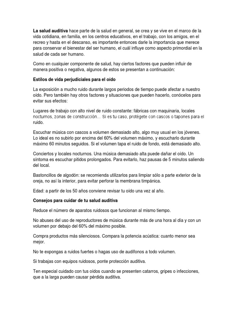 Salud Auditiva Pdf Oído Bienestar
