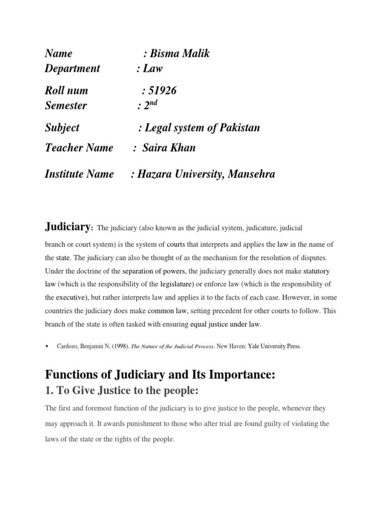 Functions of Judiciary and Its Importance | PDF | Judiciaries | Supreme ...
