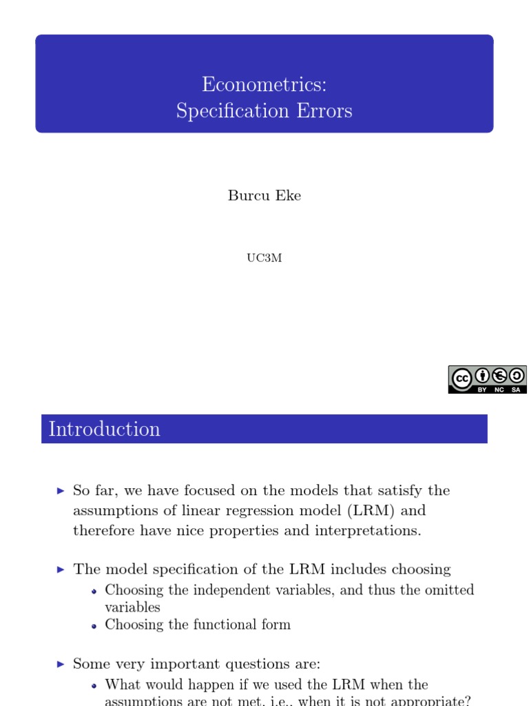 Econometrics: Specification Errors: Burcu Eke | PDF | Ordinary Least Squares | Regression Analysis