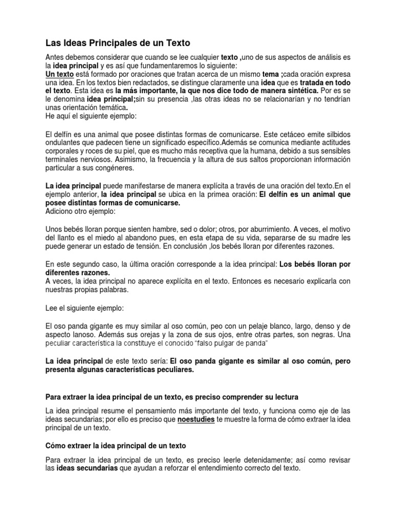 Las Ideas Principales de Un Texto | PDF | Oración (Lingüística) | Cognición