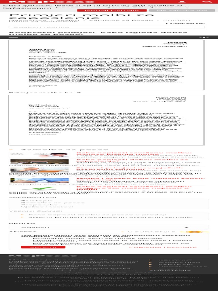 Primjeri Molbe Za Zaposlenje | PDF