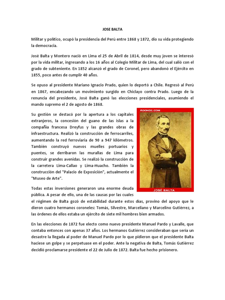 Jose Balta y Jose Galvez | PDF | Política (general)