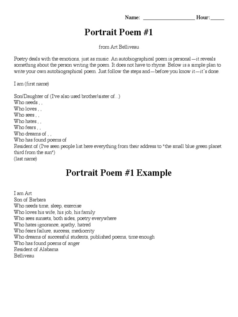 Portrait Poem | Download Free PDF | Hatred | Poetry