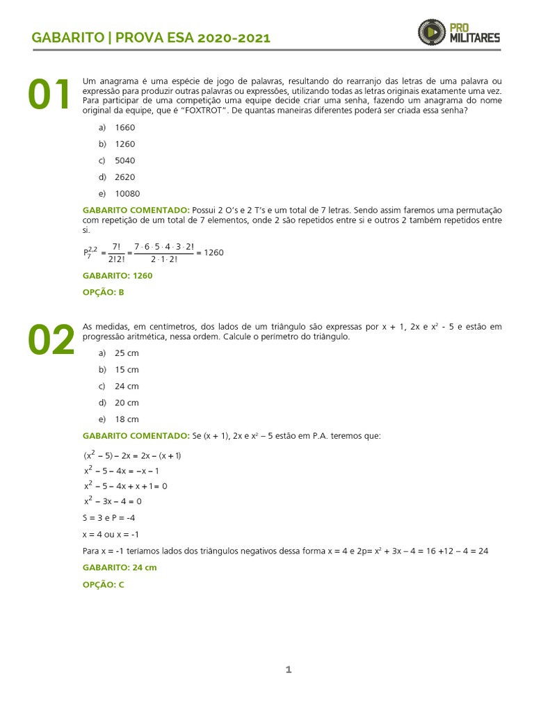 GABARITO | PROVA ESA 2020-2021 | Brasil | Oceano Atlântico