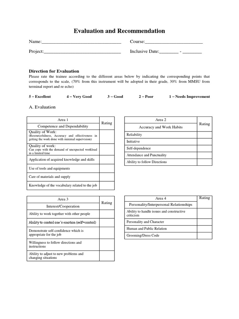 Ojt Evaluation Sheet | PDF | Evaluation | Applied Psychology