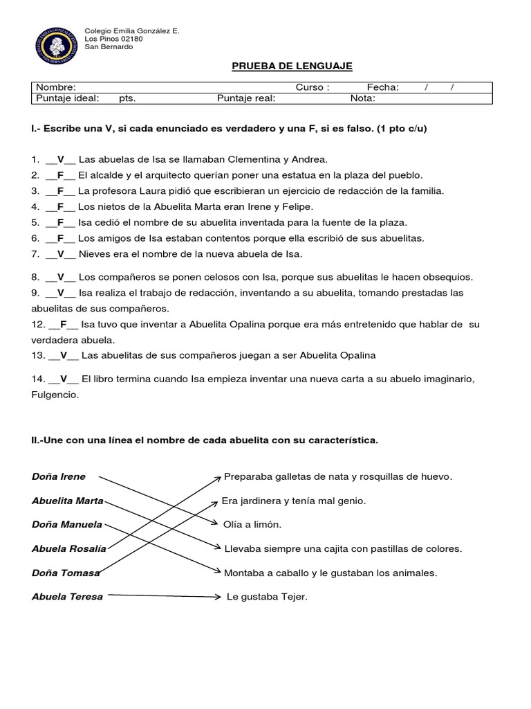 Prueba Abuelita Opalina. | PDF