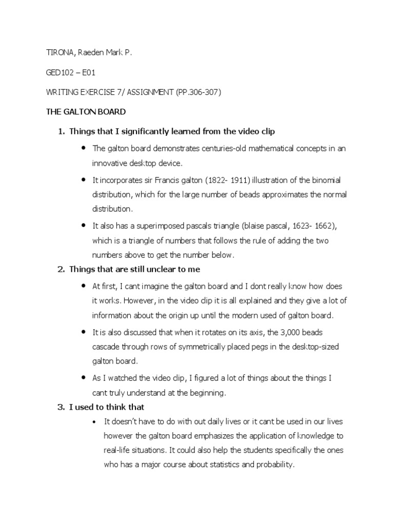 The Galton Board 1. Things That I Significantly Learned From The Video ...