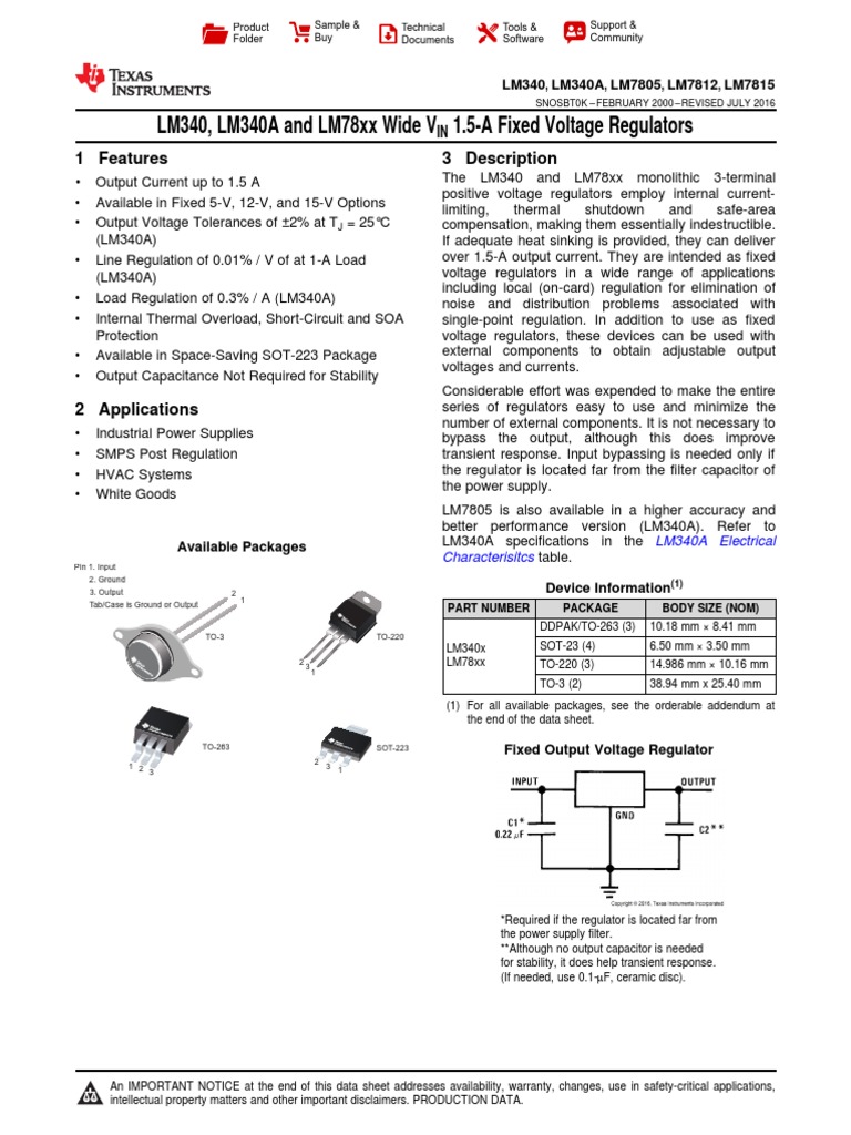 LM340, LM340A and LM78xx Wide V 1.5-A Fixed Voltage Regulators | PDF ...