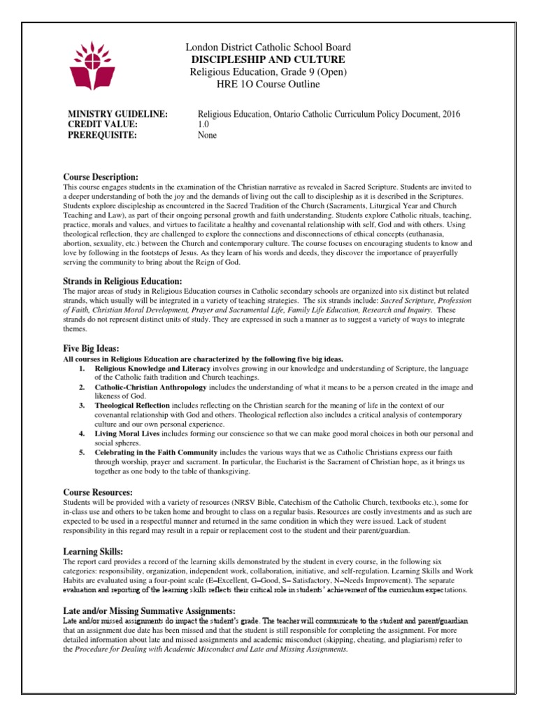 Hre 1o Course Outline | PDF | Catholic Church | Homework