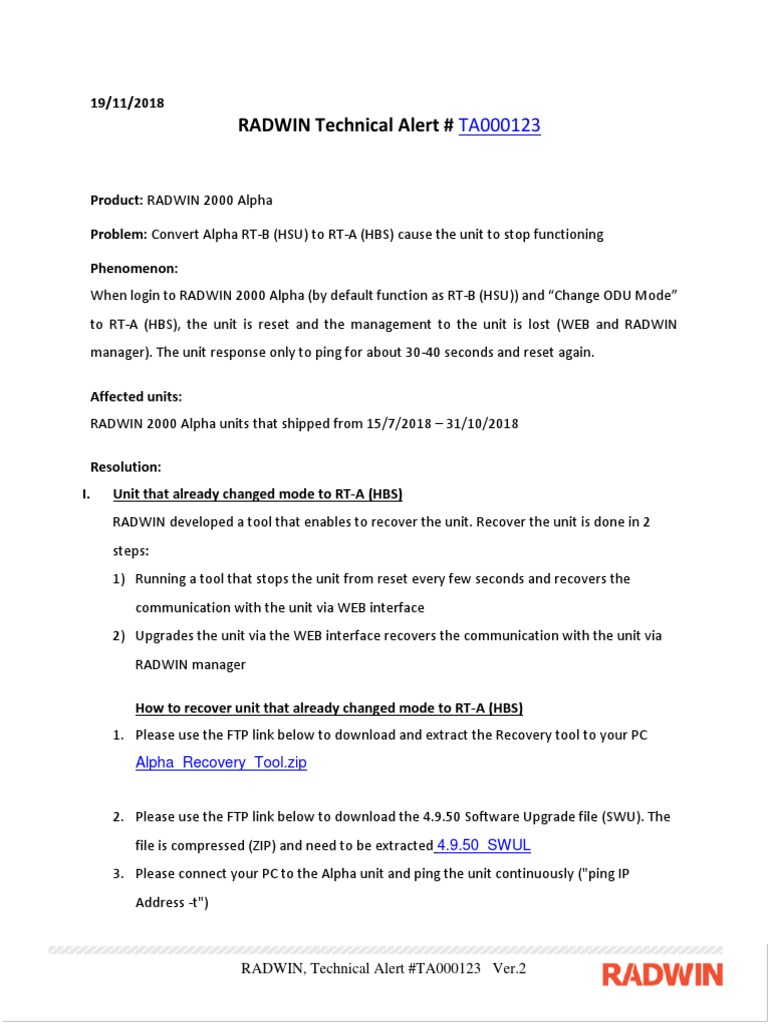 RADWIN 2000 Alpha Recovery Guide | PDF | File Transfer Protocol | World Wide Web