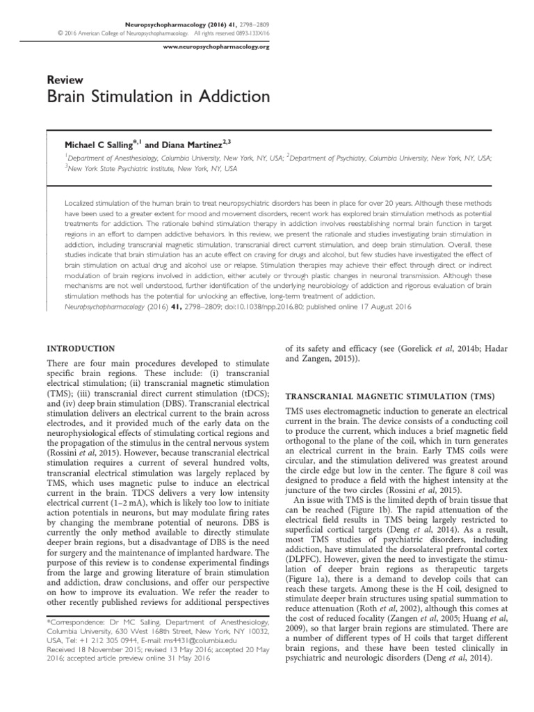 Brain Stimulation in Addiction | Download Free PDF | Dorsolateral ...