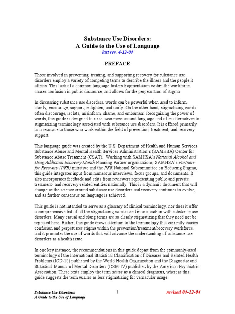 Language of Addiction Medicine | PDF | Substance Abuse | Substance Use ...
