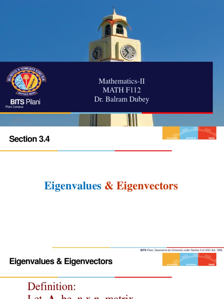 Mathematics-II MATH F112 Dr. Balram Dubey: BITS Pilani | PDF ...