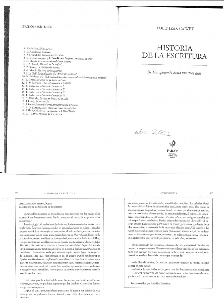 CALVET, Louis Jean. Historia de La Escritura PDF | PDF