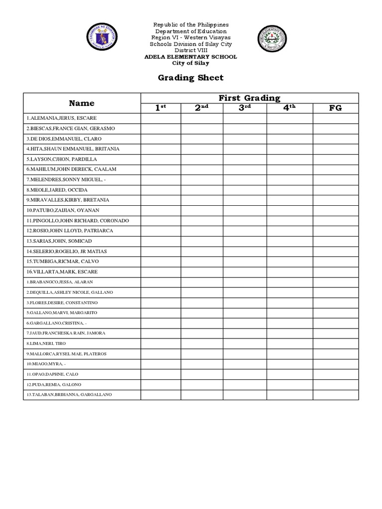 Adela Elementary School Grading Sheet | PDF