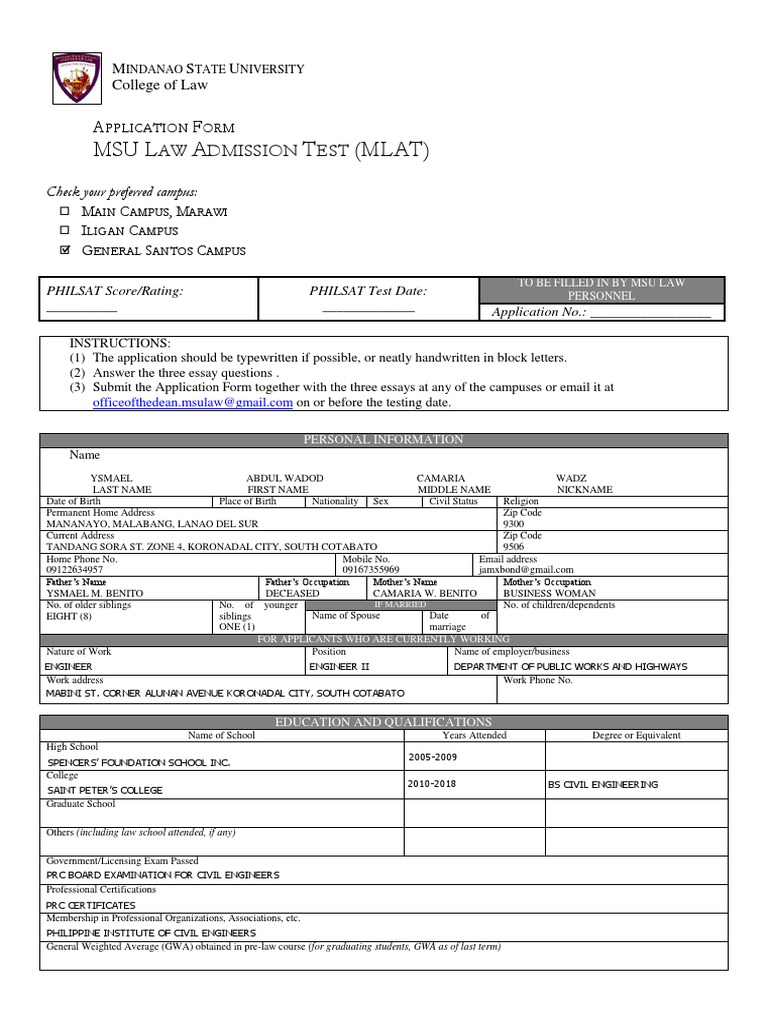 MLAT Application Form | Download Free PDF | Law School | University And ...