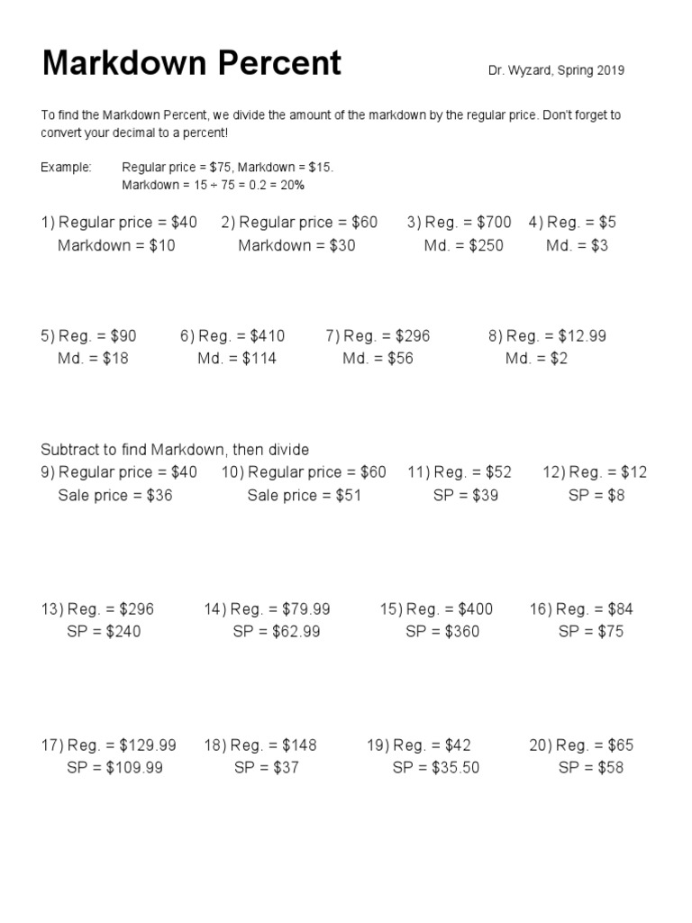 Markdown Percent | PDF | Arithmetic | Numbers