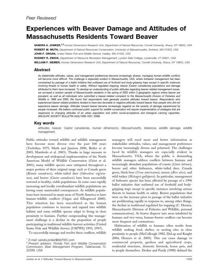 Jonker Et Al. Beaver - Attitudes | PDF | Trapping | Survey Methodology