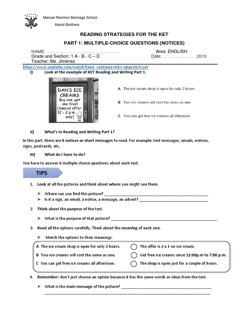 Reading Strategies For The Ket Part 1: Multiple-Choice Questions ...