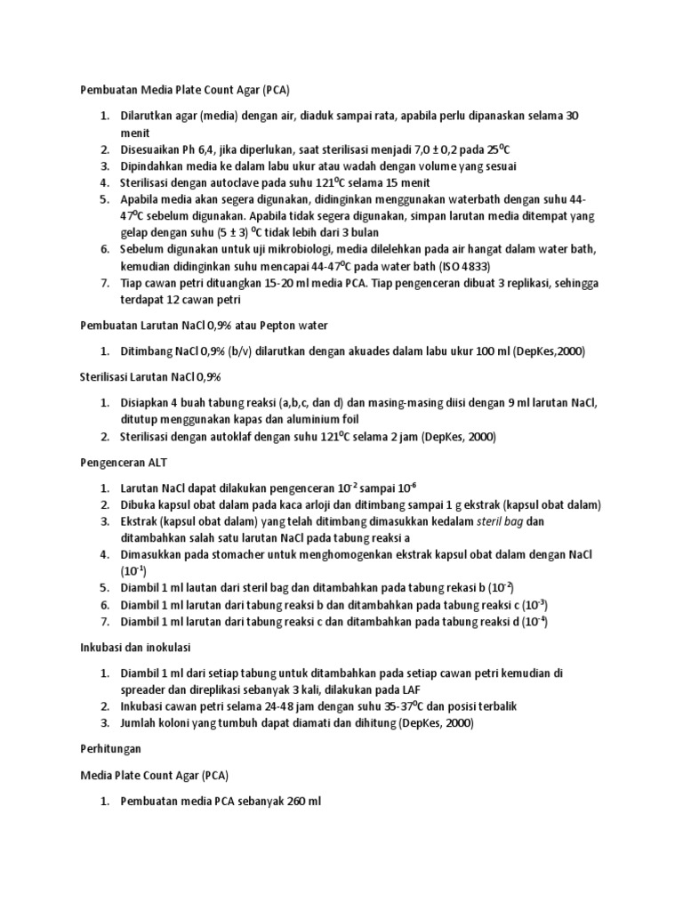 Pembuatan Media Plate Count Agar (PCA) untuk Pengujian Mikrobiologi | PDF
