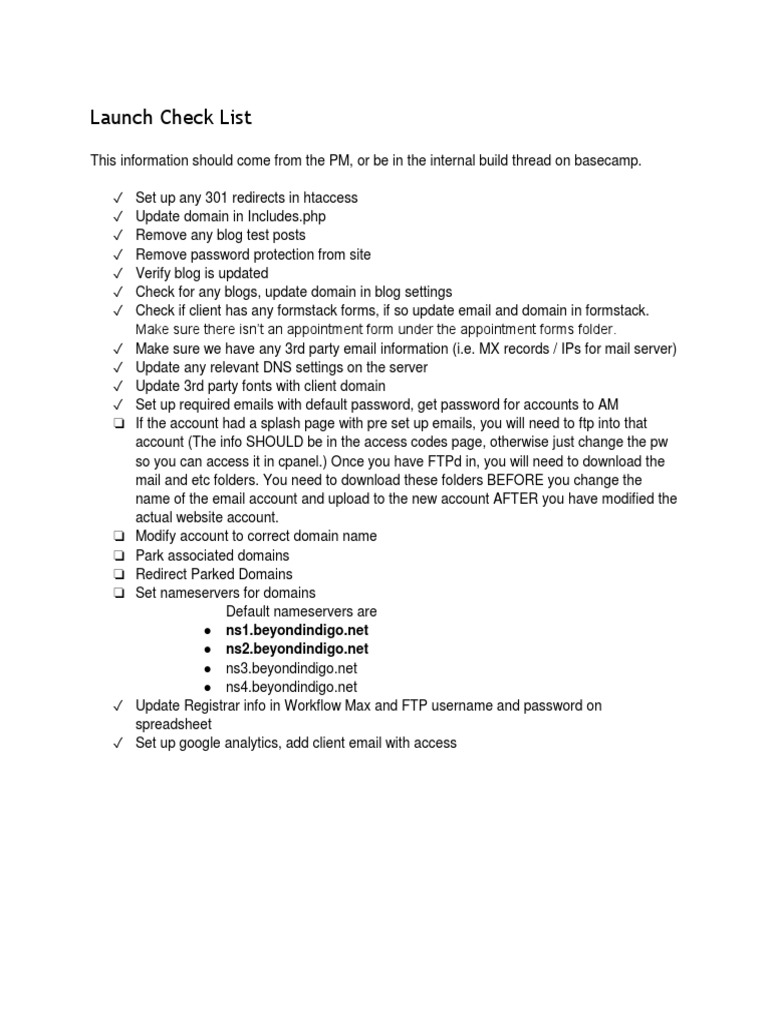 Launch Checklist | PDF | Technology & Engineering