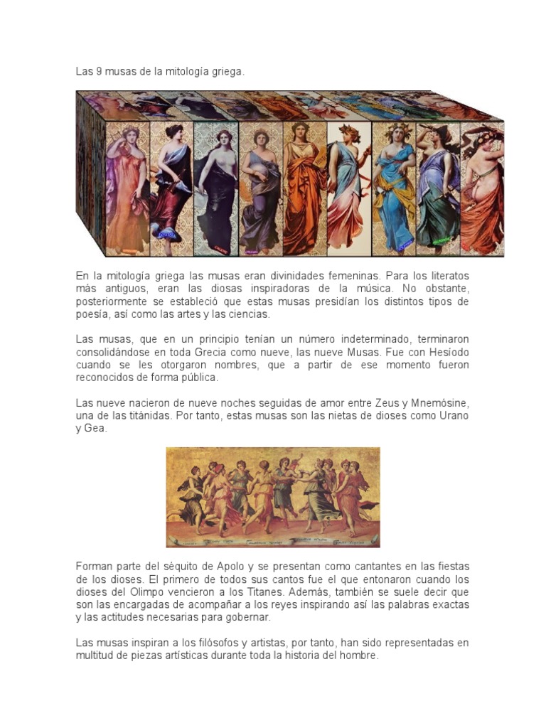 Las 9 Musas de La Mitología Griega | PDF | Musa | Literatura griega antigua