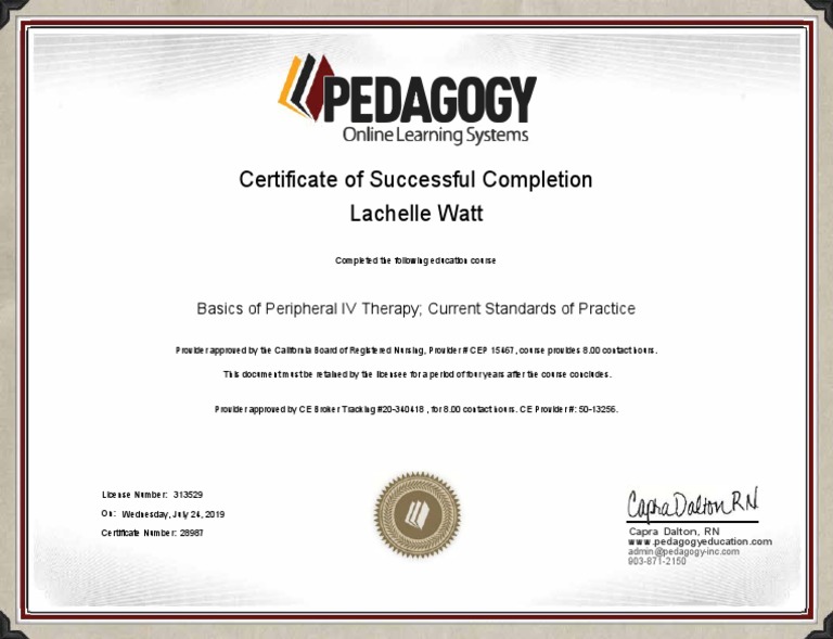 Basics of IV Therapy Certificate Completion | PDF | Health Care ...