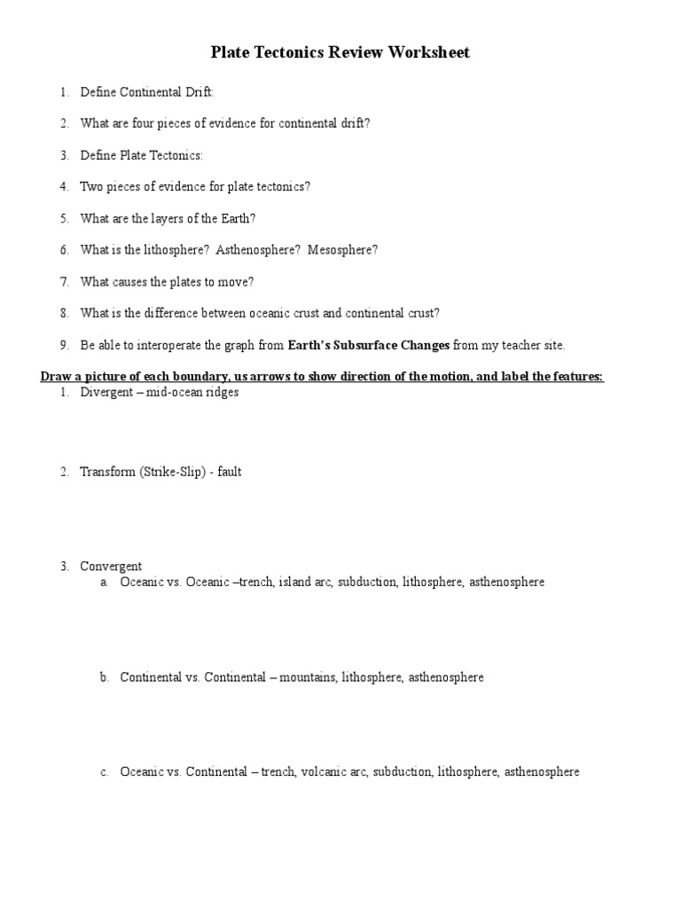 Plate Tectonics Review Worksheet | PDF | Plate Tectonics | Terrestrial ...