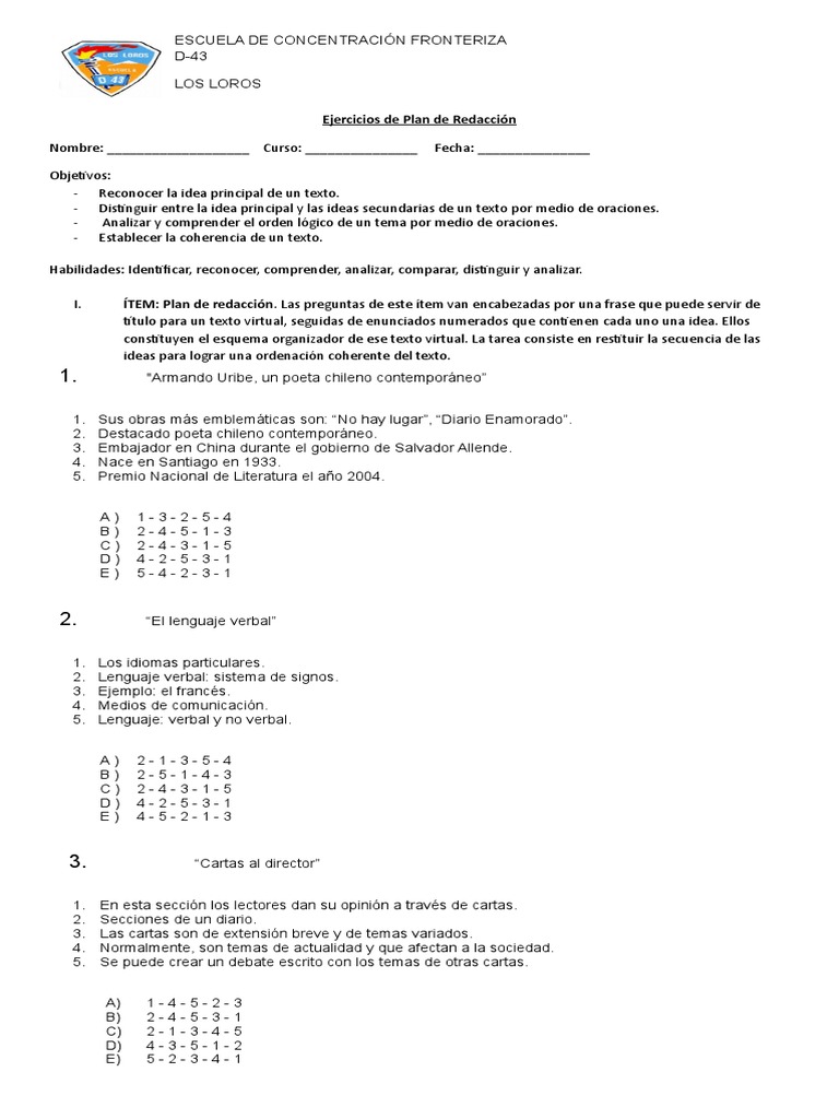 Ejercicios Plan de Redacción | PDF | Comunicación | Antropología