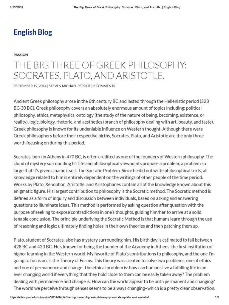 The Big Three of Greek Philosophy: Socrates, Plato, and Aristotle | PDF ...