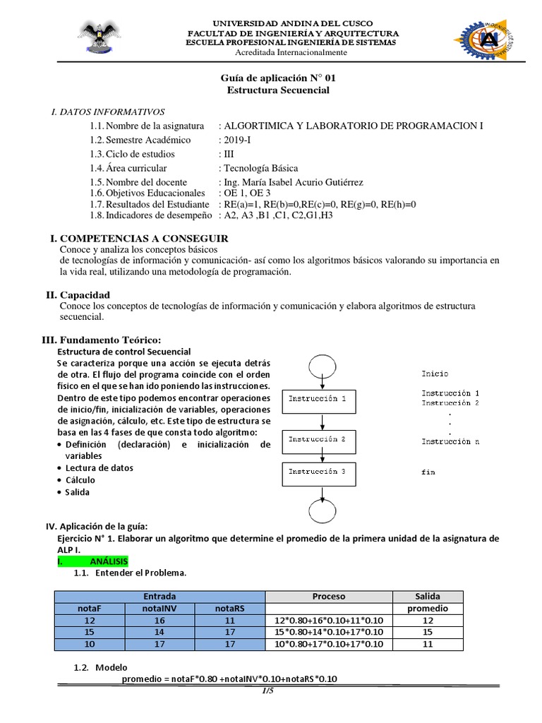 Guía de aplicación para el estudio de estructuras de control secuencial en el curso de ...