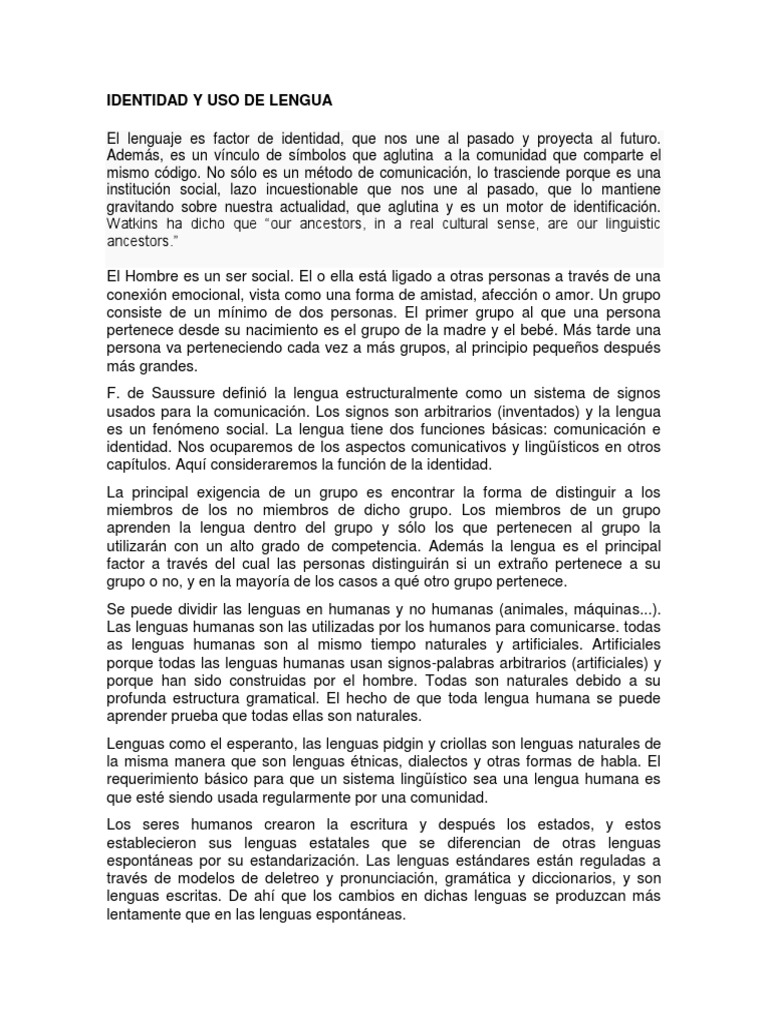 Identidad y Uso de Lengua | PDF | Discurso | Habla