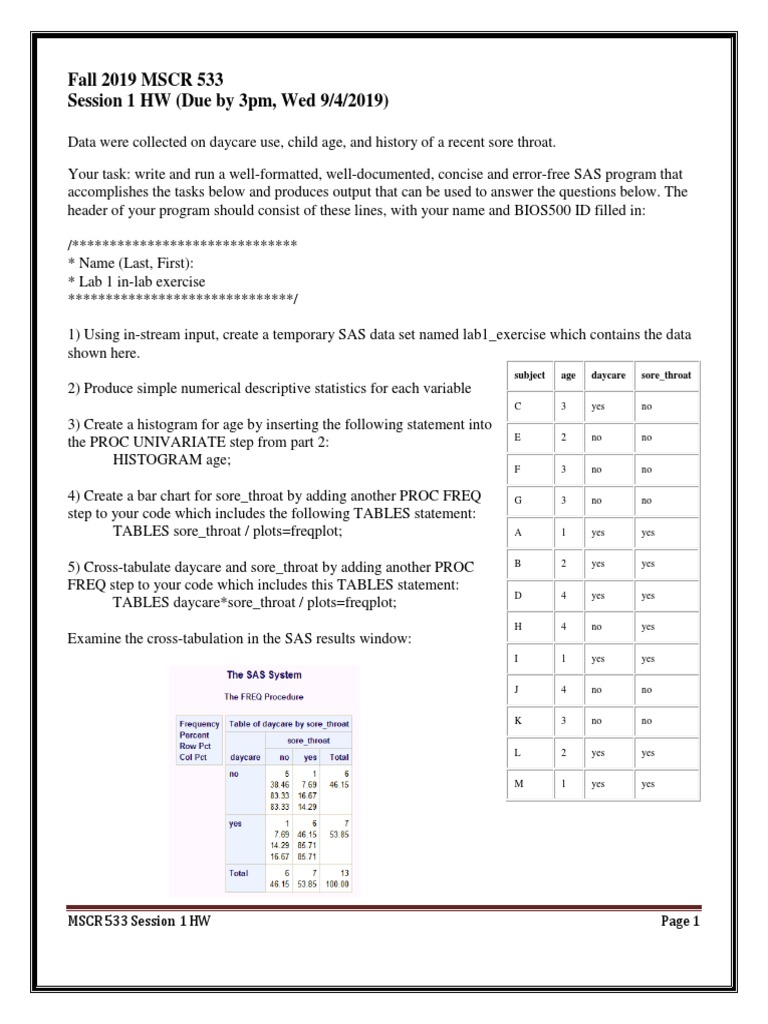 Introduction To SAS Homework Assignment | PDF | Sas (Software) | Software