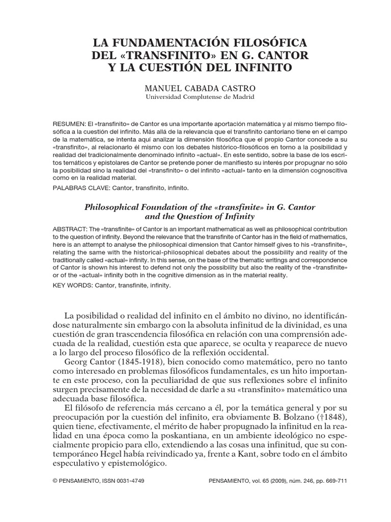 La Fundamnetación Filosófica Del Infinito. Manuel Cabada Castro | PDF ...