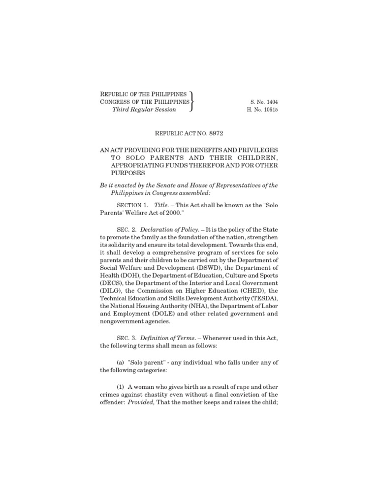 Solo Parent Act Philippines | PDF | Welfare | Employment