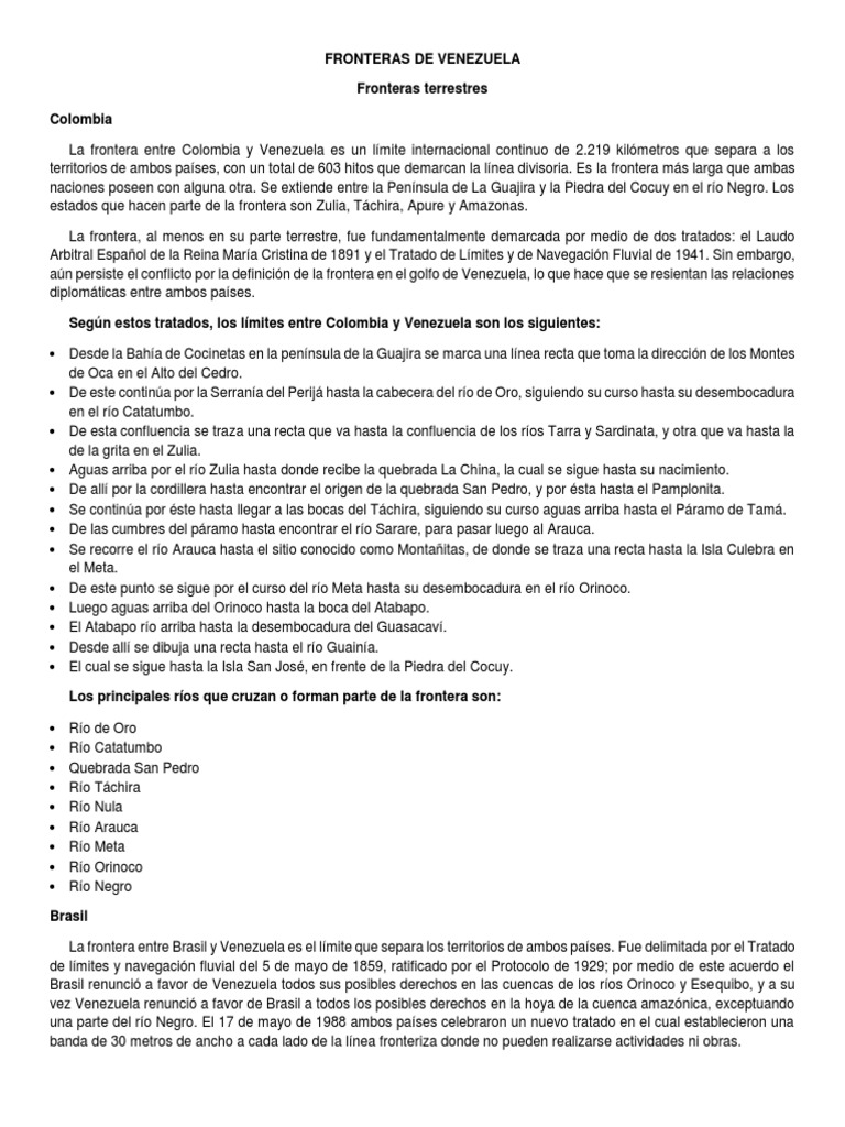 Fronteras de Venezuela: Terrestres y Marítimas | PDF | Venezuela ...