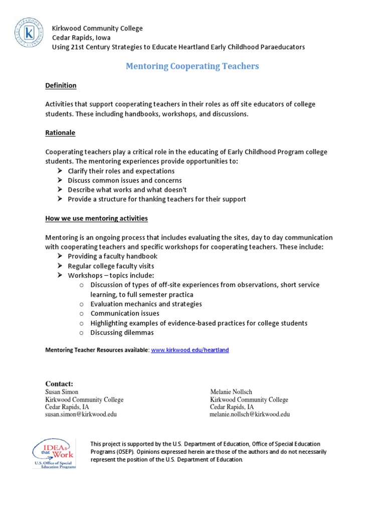 Mentoring Cooperating Teachers: Mentoring Teacher Resources Available ...