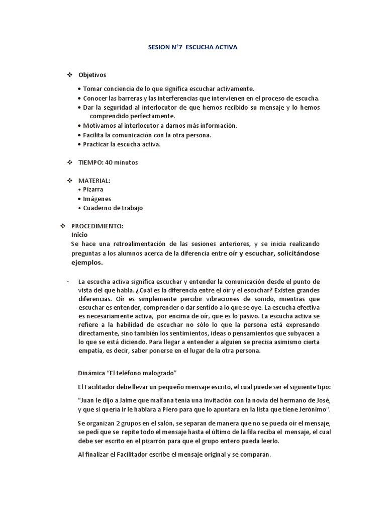 Sesion N°7 Escucha Activa | PDF | Comunicación | Conceptos psicologicos